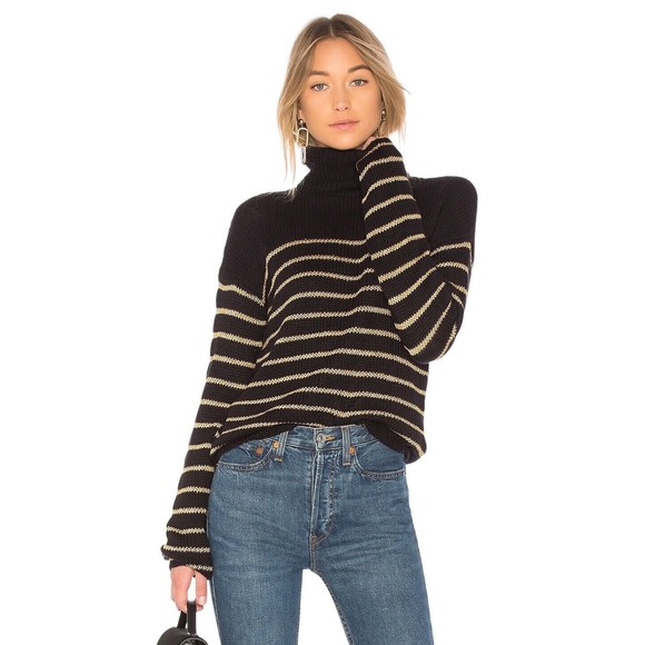 A.L.C. | Sweaters | Alc Elisa Black Gold Metallic Striped Turtleneck ...